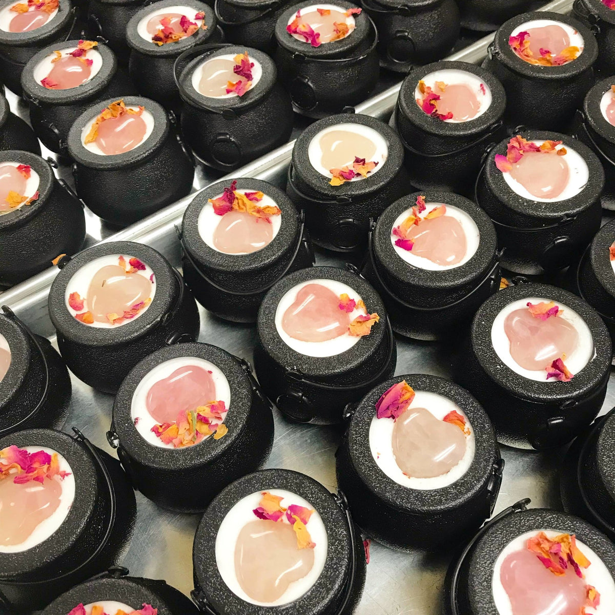 Love Spell Cauldron Bath Bomb with Rose Quartz Heart | The Gilded Witch